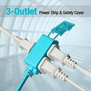 DURATECH 3-Pack Extension Cords (9/12/15FT), Indoor Extension Cords with 3-Outlet, Designed with Safety Cap, 2-Prong Plugs, 13 Amps, 16 Gauge, Blue