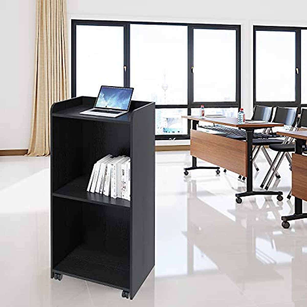 Panana Podium Stand - Hostess Stand with Wheels, Portable Podium Stand Reception Desk with Adjustable Shelf, Pulpits for Churches, Mobile Lectern Podium for Conference, Auditorium, Classroom, Black