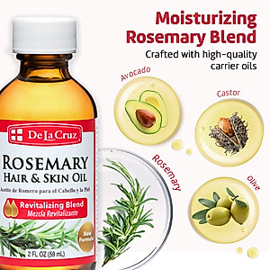 De La Cruz Rosemary Oil Blend Moisturizer with Castor, Avocado and Olive Oil - Topical Use Only 2 FL. OZ. (59 mL)