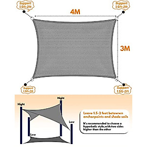 Fuairmee 10' x 13' Grey Sun Shade Sails, 185GSM Rectangle Shade Sail Square UV Block Canopy Cover for Patio Backyard Garden Outdoor Activities and Facility