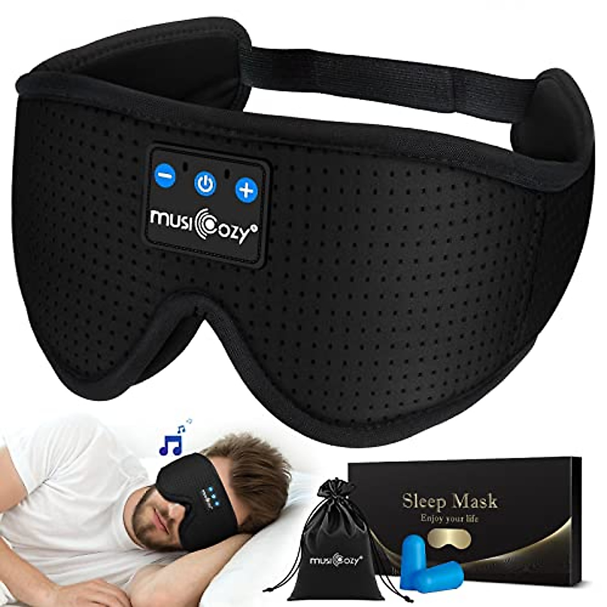 MUSICOZY Sleep Headphones 3D Bluetooth Sleep Mask, Wireless Sleeping Headphones Music Earbuds Eye Mask for Side Sleepers Men Women Ultra Thin Speakers Cool Gadgets Birthday Unique Gifts, Pack of 2