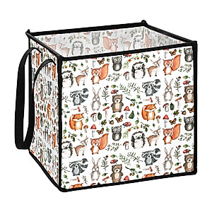 senya Large Collapsible Storage Bins with Handles Woodland Animals Foldable Laundry Hamper Cubes Fabric Basket Closet Organizer Containers Box for Home Bedroom Office 13 x 13 x 13in B06D22016
