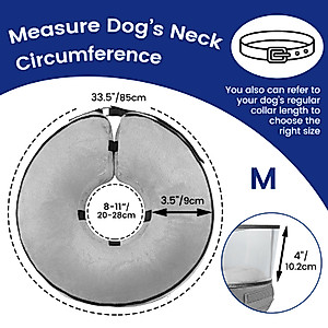 BARKLESS Inflatable Dog Cone Collar, Soft Dog Donut Collar After Surgery, 2-in-1 Dog Cone Alternative with Detachable Anti-Licking Shield, Soft Cone for Dogs Does Not Block Vision, Medium, Grey