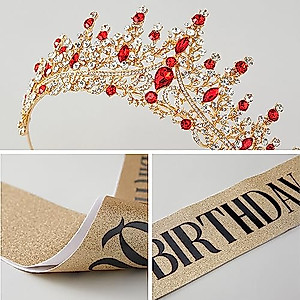 SWEETV Birthday Crowns for Women Gold Birthday Queen Sash and Tiara Set Rhinestone Princess Headband for Birth Day Party Photograph