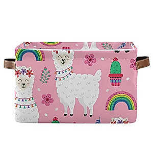 senya Alpaca Rainbow Camel Storage Basket Storage Bin Storage Cube Box Durable Canvas Basket Organizer with Handles for Shelf Closet Bedroom Home Office