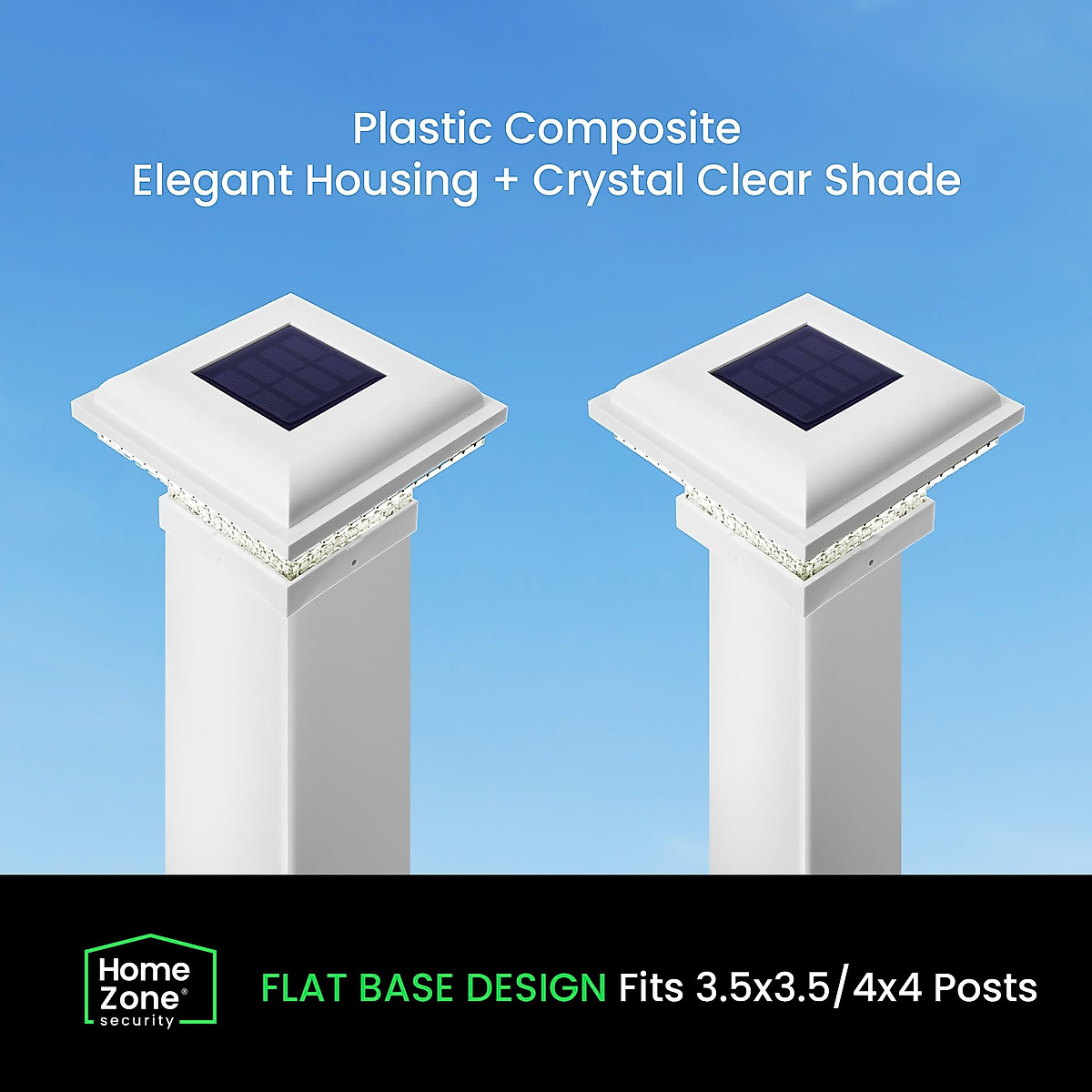 Home Zone Security 2 Pack Solar Post Cap Lights 12 Lumens Outdoor 4x4 fit Post Size 3.5x3.5, Recharging by Sunlight, Sensor Trigger Light at Night, No Wiring Require, Mount Anywhere for Decorative