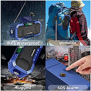 Emergency Weather Radios Hand Crank Solar Bluetooth Speaker,Portable AM FM NOAA Radio 5000mAh Battery Powered Waterproof Wind Up Storm Radio Flashlight Phone Charger,Reading Light,SOS for Survival