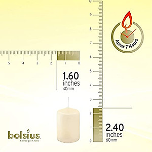 BOLSIUS 20 Count 1.6 x 2.4 Inch Ivory 'Small' Pillar Candles - 7 Burn Hours - Premium European Quality - Unscented Dripless and Smokeless Wedding, Party, Restaurant, & Special Occasion Candle Set