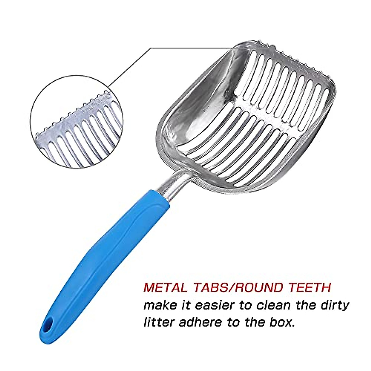 Chi-buy The Latest Update Cat Litter Scoop with Metal TABS/Round Teeth, Deep Shovel Sifter Cats Litter Scoop, Durable Pet Kitty Litter Scooper in Aluminium