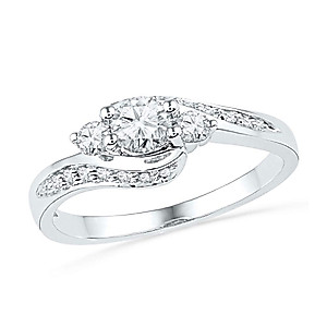 Dazzlingrock Collection 10kt White Gold Womens Round Diamond 3-stone Bridal Wedding Engagement Ring 1/2 ctw