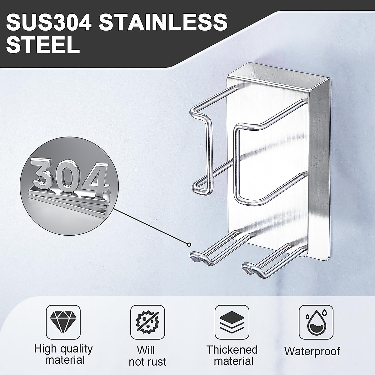 WAYASI Hair Dryer Straightener Holder Blow Dryer Holder for Bathroom, Adhesive Curling Iron Holder, Stainless Steel Hair Dryer Holder Wall Mount, Hair Tool Organizer, Hair Flat Iron Storage for salon