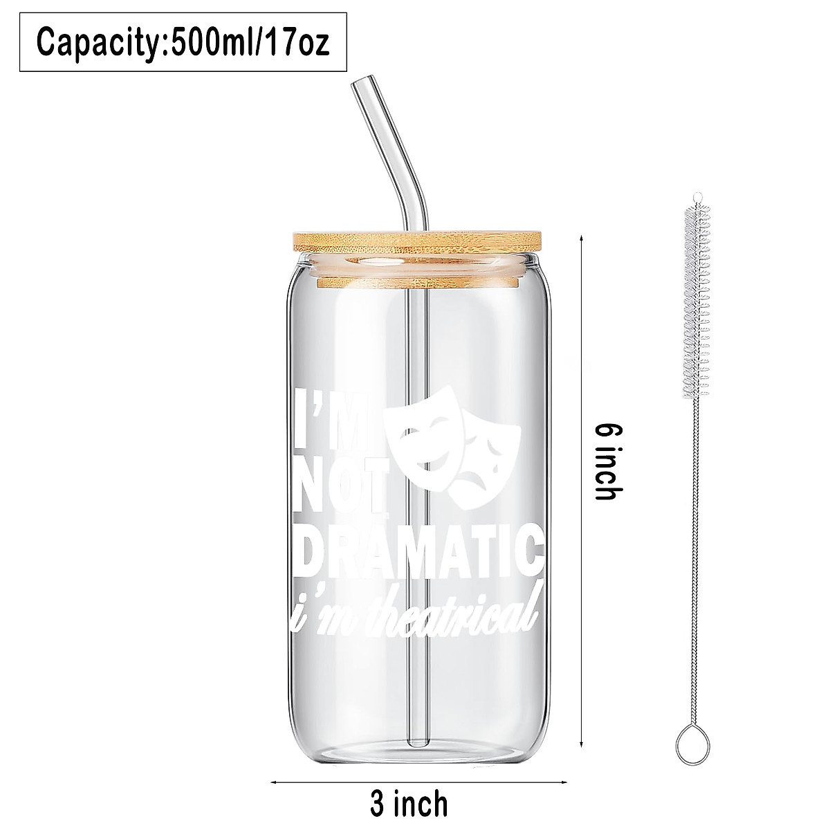 Theater Gifts, Musical Theater Gifts, Broadway Gifts for Directors, Actors, Music Teachers, Musicians on Birthday Christmas - 17 Oz Drinking Glass Iced Can Glass Cup with Bamboo Lid and Straw