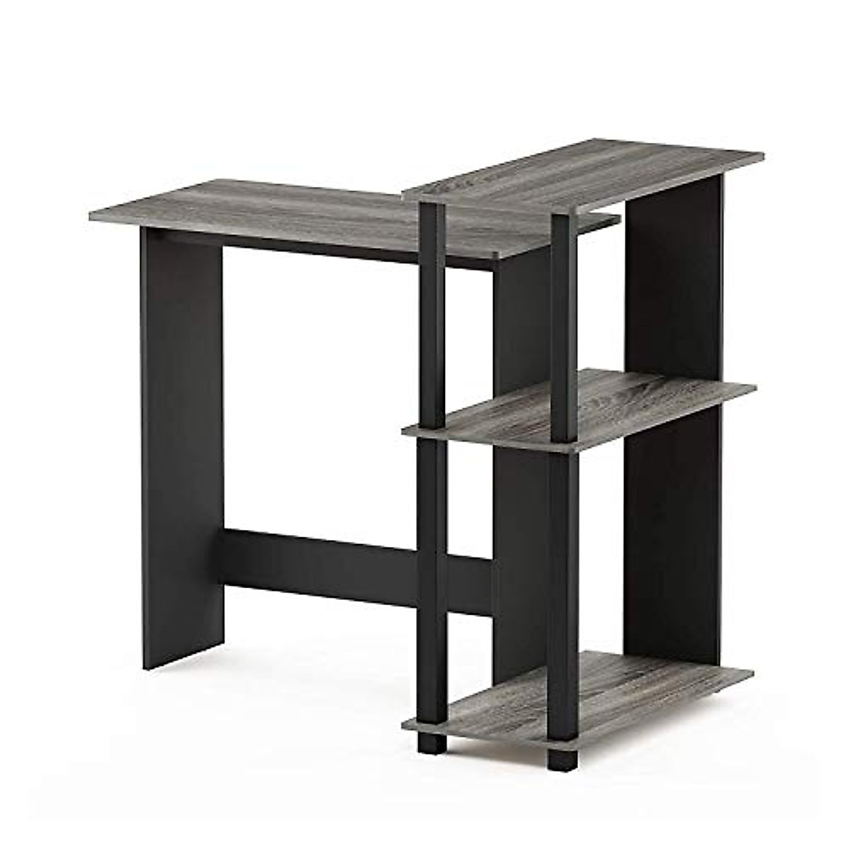 Desk Corner Computer with Bookshelf, French Oak Grey/Black (Color : French Oak Grey/Black)