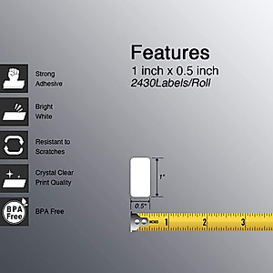 BETCKEY - 1" x 0.5" (25 mm x 13 mm) Small Labels Compatible with Zebra & More Label Printer,Premium Adhesive & Perforated [20 Rolls, 48600 Labels]