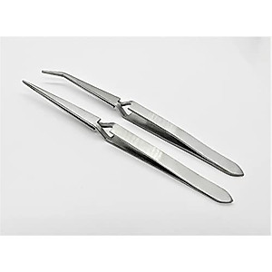Cross Lock Tweezer Set Of 2 Bent & Straight Self Closing Holding Tweezers S.S.