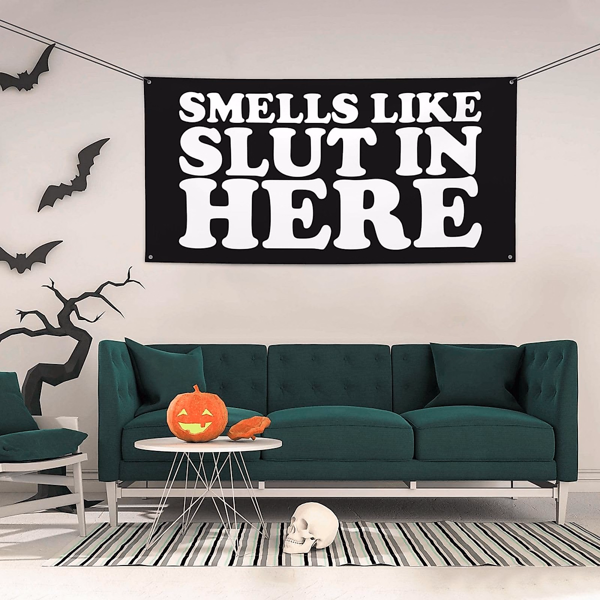 Haebfsl Smells Like Slut In Here Flags 24" X 47" Banner Wall Outdoor Hanging Flag With 4 Brass Grommets For College Dorm Room Decor