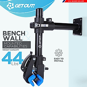 Get Out! Bike Repair Stand for Maintenance - Wall or Bench Mount Bicycle Repair Clamp - Workbench Cycling Work Stand Vise for Repairing Folding, Mountain, Electric, or Road Bikes