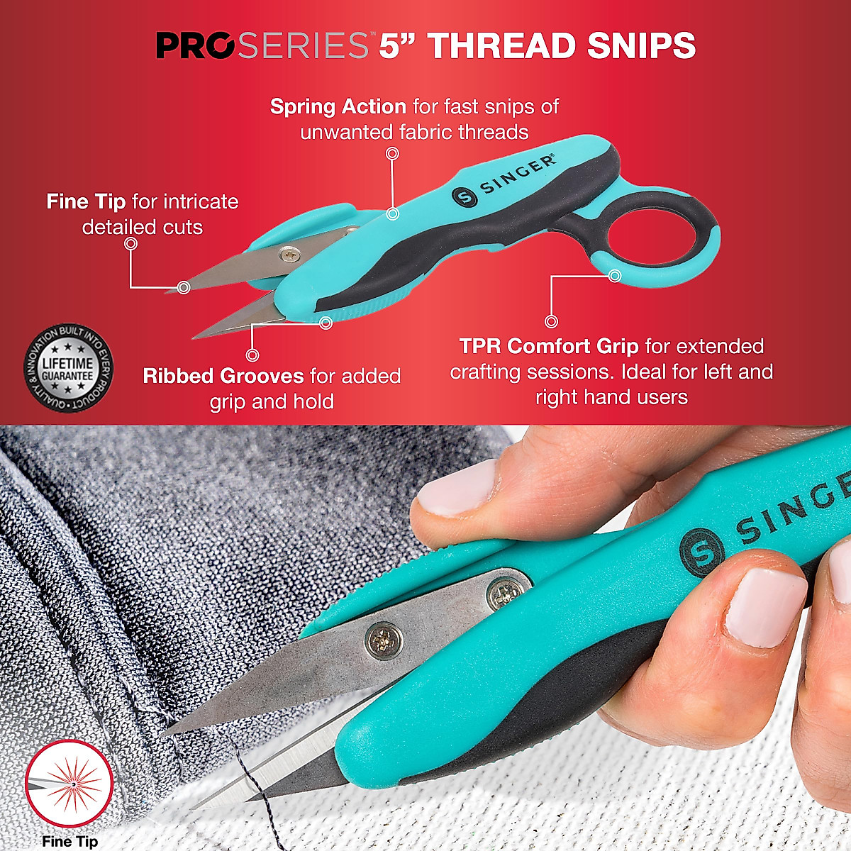SINGER ProSeries Sewing Scissors Bundle, 8.5" Heavy Duty Fabric Scissors, 4.5" Detail Embroidery Scissors, 5" Thread Snips with Comfort Grip