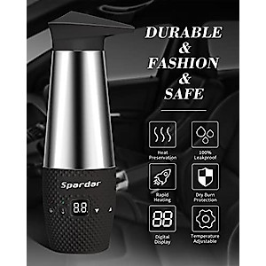Spardar 12V Car Kettle Water Heating Cup for Car Stainless Steel Fast Water Boiler & Heater with LED Indicator Light for Water, Tea, Coffee and Milk (Black 12V)