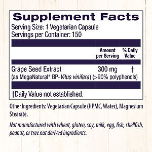 Healthy Origins MegaNatural BP-Grape Seed Extract, 300 mg - Blood Flow Support - Premium Grapeseed Extract Capsules - Non-GMO & Gluten-Free Supplement - 150 Veggie Capsules