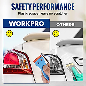 WORKPRO 3-Piece Plastic Razor Blade Scraper with 120 Pcs Plastic Razor Blades, for Gasket Remover, Labels Decal and Adhesive Remover for Windows and Glass