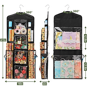 EXLIFBAG Wrapping Paper Storage, Gift Wrap Organizer Holder Double-Sided Hanging Gift Bag Storage Organizer, Black