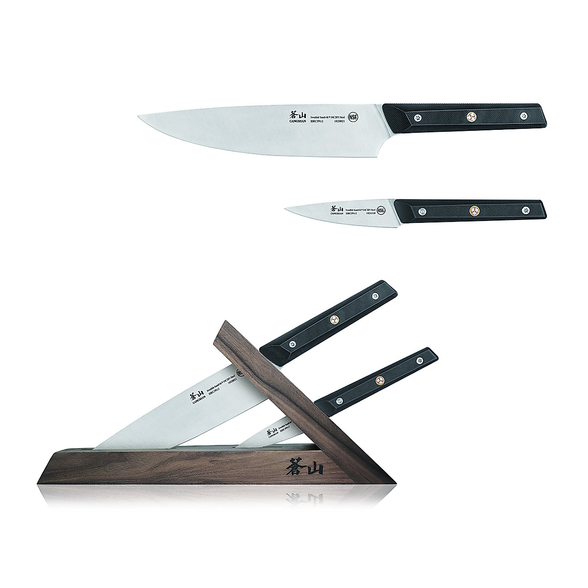 Cangshan TG Series 1021325 Swedish 14C28N Steel 3-Piece TAI Knife Block Set, Walnut