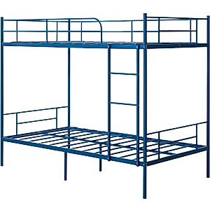 Bunk Bed Twin Over Twin, Twin Over Twin Bunk Bed with Metal Guardrail and Ladder, Heavy Duty Twin Bunk Beds for Boys, Girls, Teens, Adults, No Box Spring Needed, Noise Free (Navy Blue)