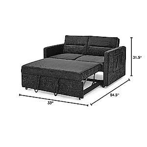 Cotoala Modern Velvet Convertible Loveseat Sleeper Sofa with Adjustable Backrest, Pull Out Bed w/Arms & 2 Lumbar Pillows, 2 Seat Corner Couch Living Room & Apartment, Black