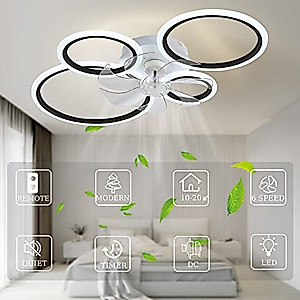 ZEELYDE Chandelier,Design Ceiling Fans with Lights and Remote, Dimmable Quiet Modern Ceiling Fan with Led Lamp, DC Reversible 6 Speed Ceiling Fan with Lighting for Bedroom Living Room -White