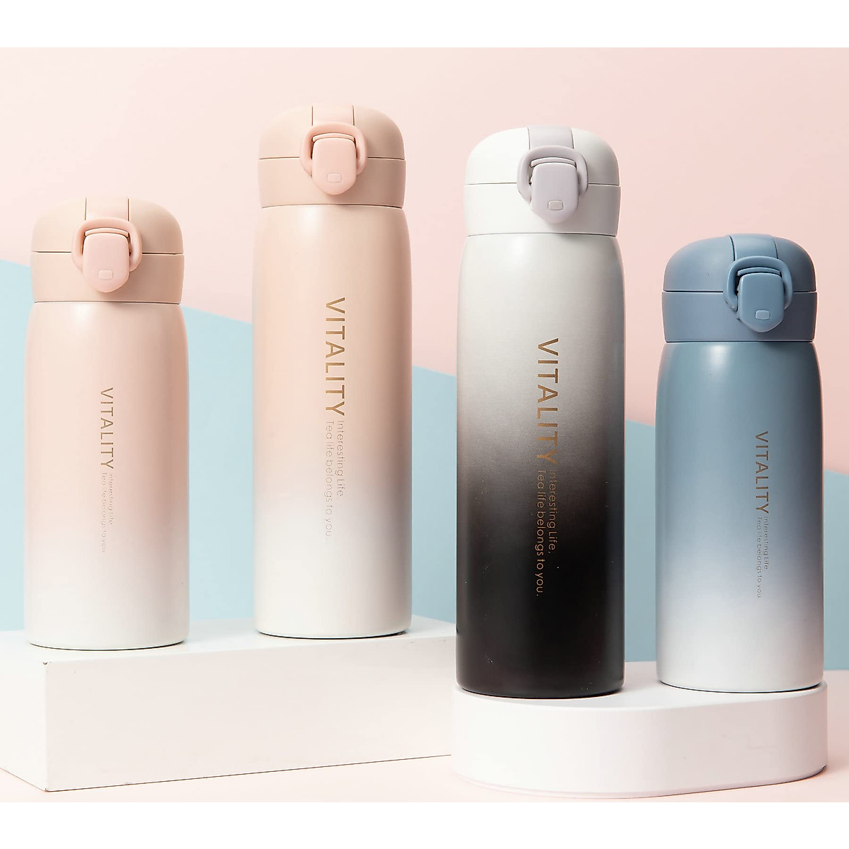 UPSTYLE Insulated Water Bottles one hand open Sweat Free Stainless Steel Flask Double Wall Tumblers Metal Vacuum Cups for School, Sports, Portable Mugs (22oz Black)