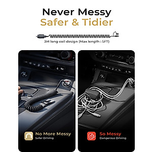 LISEN 90W iPhone 15 Car Charger, 45WPD+QC3.0 Fast Charging Cigarette Lighter USB Charger with 2-IN-1 Type C/Lightning Coiled Cable 5FT, Certified USB C Car Charger for iPhone 15 Pro Max 14/Samsung S23