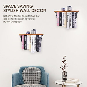 Yebicola Wood Floating Bookshelves Set of 2 - Double Storage Unique Wall Bookshelf - Floating Book Shelves for Wall - Suitable for Living Room, Bedroom, Office - Log Color - 16D X 6.7W Inch