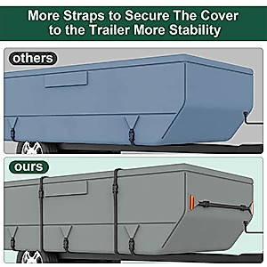 Tuszom Heavy Duty 6 Layers Pop-up Folding Camper Trailer Cover Fits 10' - 12'L, Upgraded Windproof RV Cover with Upgraded 5+2 PCS Straps, Waterproof All Season Protection for Motorhome