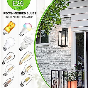 MAXvolador Outdoor Wall Sconce, Exterior Waterproof Wall Lantern Light Fixtures, Black Porch Lights with Toughened Glass Shade, Anti-Rust E26 Socket Front Door Wall Mount Lighting for Garage, 2 Pack