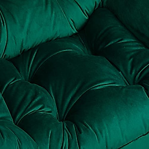 AcozyHom Modern Cotton Fabric Lazy Chair, Accent Contemporary Lounge Chair, Single Steel Frame Leisure Sofa Chair with Armrests and A Side Pocket, Thick Padded Back, Velvet Green