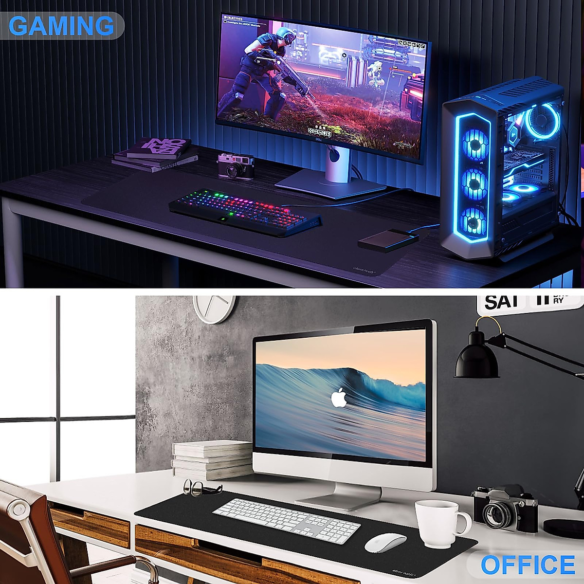 cimetech Gaming Mouse Pad XXL Comfortable Superfine Fiber Desktop Extended Large Mouse Pad Waterproof Keyboard Mat with Non-Slip Base, Smooth Surface for Computer and Desk (25.3✖12.4✖0.04inches)-Black