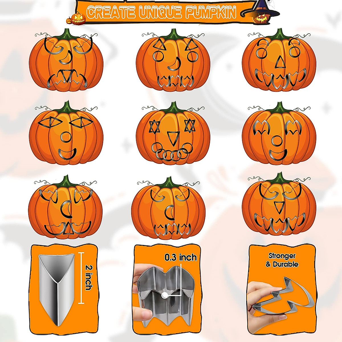【2022 NEW】 Professional Halloween Pumpkin Carving Kit/Pumpkin Carving Tools/Pumpkin Carving Kit with Stencils for Kids&Adults, Stainless Steel with Hammer for Halloween Decoration Lanterns-12PCS