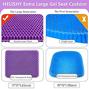 Large Gel Seat Cushion, Double Layer Egg Gel Cushion for Car Seat Office Wheelchair Chair, Breathable Chair Pads Help in Relieving Pressure Pain (Extra Large, Violet)