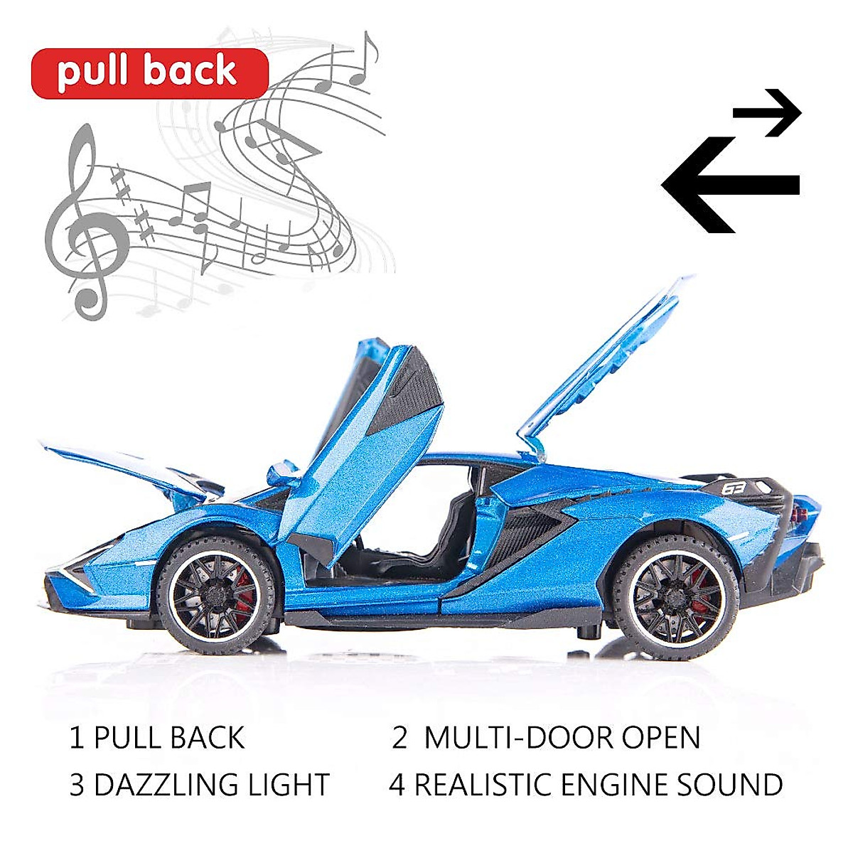 BDTCTK Sian FKP37 Car Model Toy 1/32 Child Sound and Light Pull Back Car Zinc Alloy Casting Toys for Kids Boy Girl Gift (Bule)