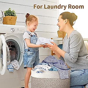 AivaToba Cotton Rope Basket, 22” x 14” Blanket Basket for Living Room, Woven Baby Laundry Baskets with Handles, Toys Basket, Large Baskets for Storage, XXXLarge Cotton Rope Basket for Organizing