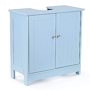 TehRecBT 24" Under Sink Storage Cabinet with 2 Doors and Shelves, Bathroom Vanity Cabinet Without Sink, Bathroom Vanity Base with Bottom Storage, White Bathroom Freestanding Cabinet (Blue)