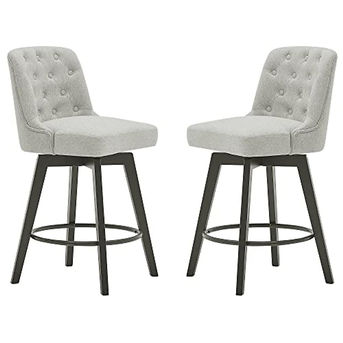 MINCETA Counter Stool,26" 360 Free Swivel Upholstered Bar Stool with Back-Set of 2-Performance Fabric in Beige Gray