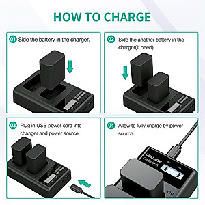 NP-FW50 Battery Charger, LCD Dual Charger Compatible with Sony Alpha A6000, A6400, A6100, A6300, A6500, A5100, A7, A7 II, A7R, A7R II, A7R2, A7S, A7S II, A7S2, A5000, A3000, RX10, NEX-3/5/7 Series