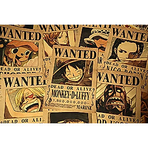 One Piece Wanted Posters Set of 10 Pieces(40cm x 28.5cm) +1 Piece Family Portraits(101cm x 27cm) for Bedroom