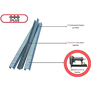 3PLUS 71/06 22 Gauge 3/8-Inch (9mm) Crown 1/4-Inch Leg Length Galvanized Fine Wire Staples, Interchangeable with 71 Series Staples (10,000 per Box), 71 Series Staples