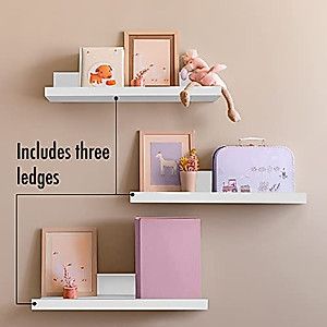 Americanflat 14 Inch Floating Shelves in White Composite Wood - Wall Mounted Storage Shelves for Bedroom, Living Room, Bathroom, Kitchen, Office and More, 14 Inches , 3 Count (Pack of 1)