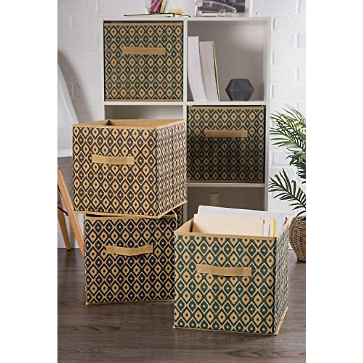 DII Non Woven Polyester Ikat Storage Bin, 11x11x11 (2), Green