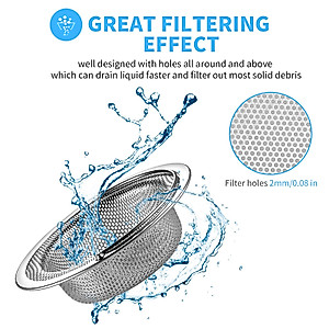 JULUJU 2 Pack Upgrade Kitchen Sink Strainer (Sink Drain Strainer) - 304 Stainless Steel Rust Free, Fordable Handle, 4.5 Inch Diameter