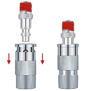 Creallr Air Coupler and Plug Kit, 1/4 Inch NPT Air Fittings Industrial Type, Quick Connect Air Fittings, Air Compressor Accessories Kit (7-Piece)